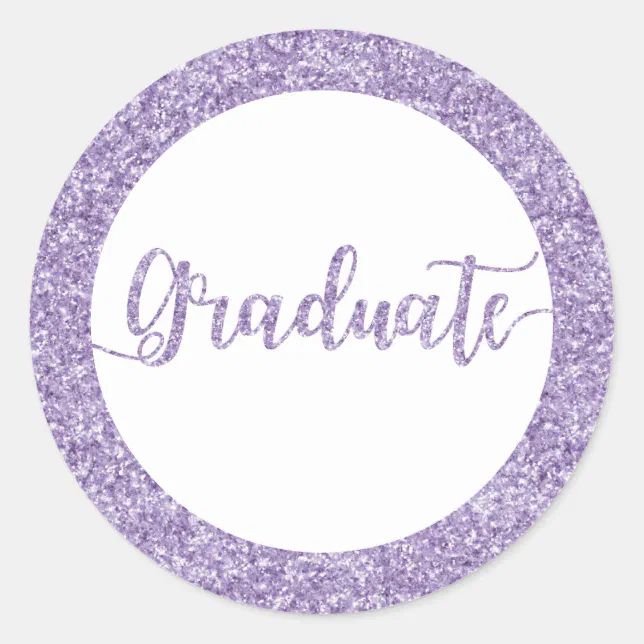 Purple Glitter Graduate Graduation Announcement Classic Round Sticker ...