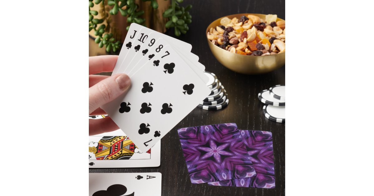Purple Glitter Heart & Flower Kaleidoscope Pattern Poker Cards | Zazzle