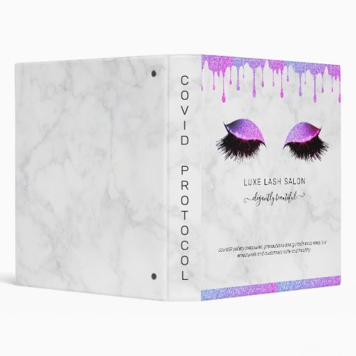 Purple Glitter Lash Beauty Salon Safety Measures 3 Ring Binder | Zazzle