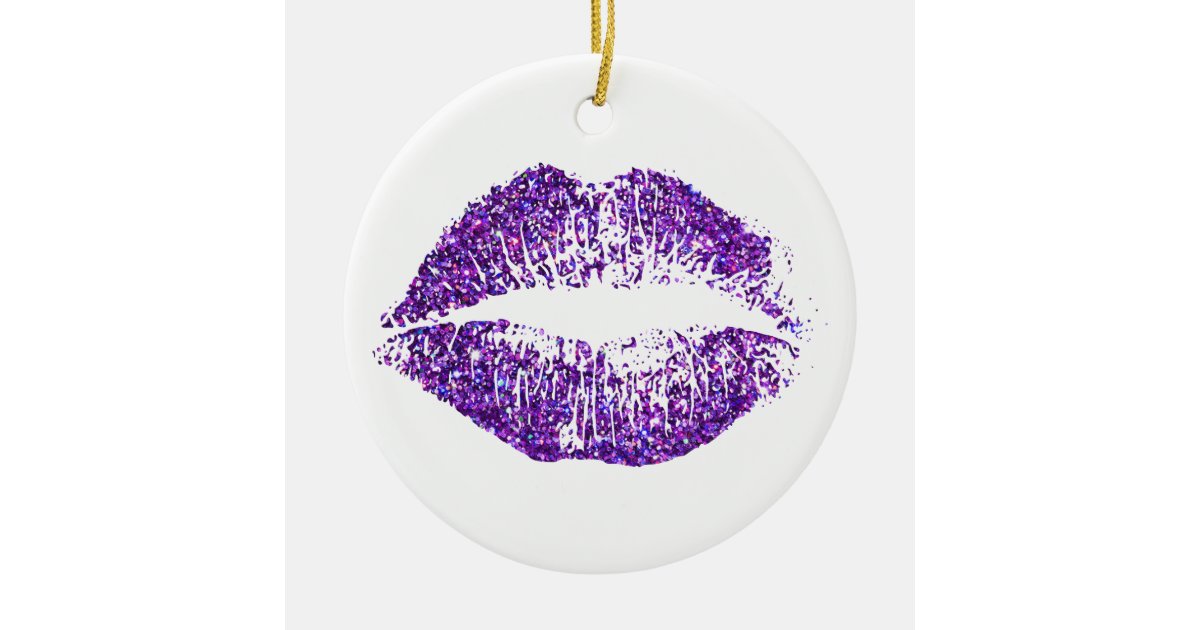 Purple Glitter Lips Ceramic Ornament | Zazzle