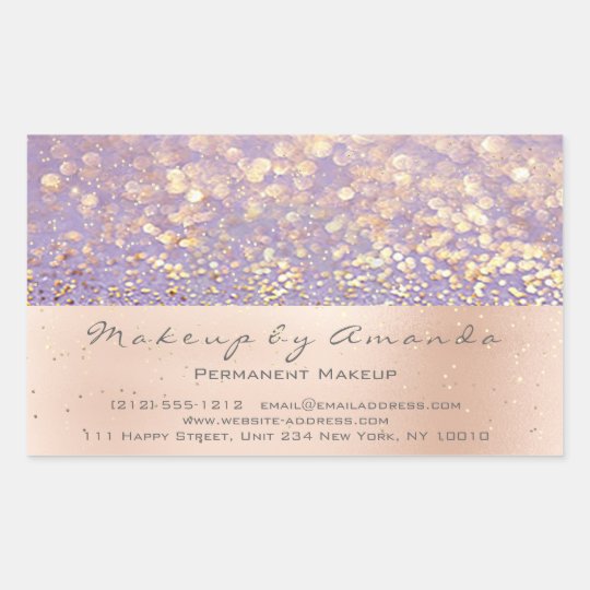 Purple Glitter Makeup Gold Confetti Blush RSVP Rectangular Sticker | Zazzle