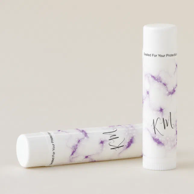 Purple Glitter Marble Personalized Lip Balm | Zazzle