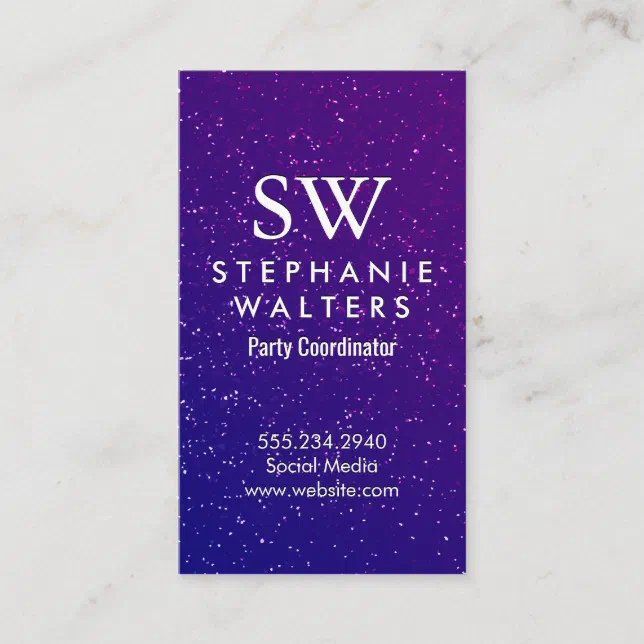 Purple Glitter | Monogram Business Card | Zazzle