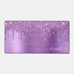 Purple Glitter Monogram Desk Mat | Zazzle