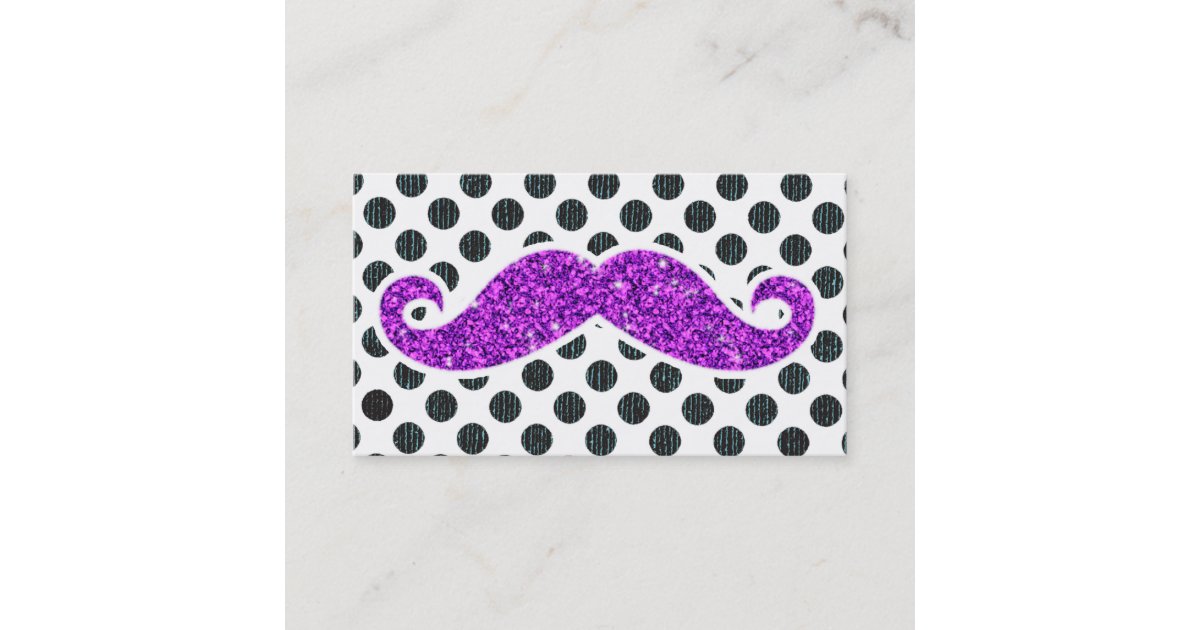 PURPLE GLITTER MUSTACHE POLKA DOTS BUSINESS CARD | Zazzle