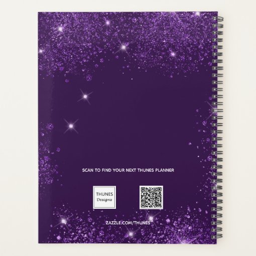 Purple glitter name script 2024 planner | Zazzle