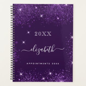 Purple glitter name script 2024 planner | Zazzle