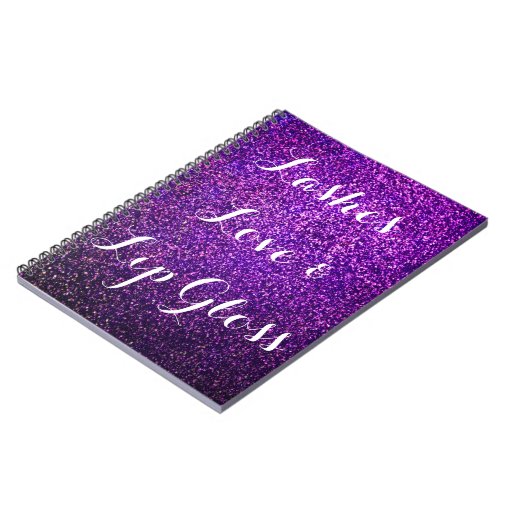 purple glitter notebook lashes love lipgloss | Zazzle