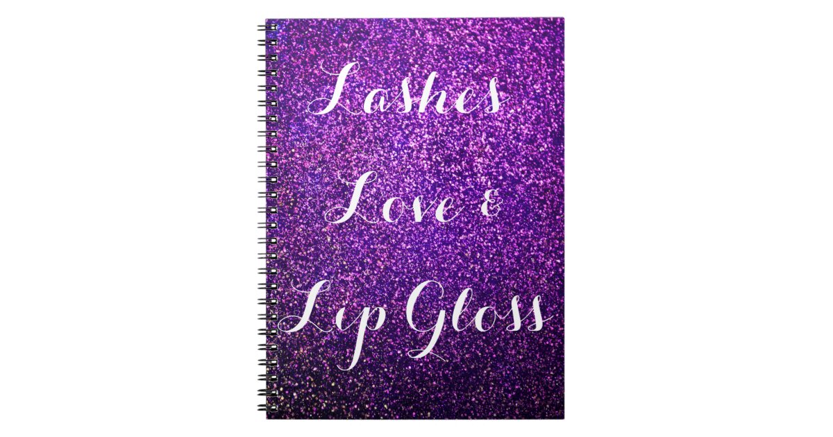 purple glitter notebook lashes love lipgloss | Zazzle