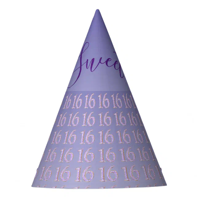 Purple Glitter Number 16, Sweet 16 Birthday Party Hat | Zazzle