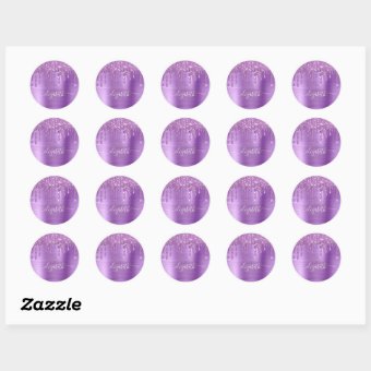 Purple Glitter Personalized Classic Round Sticker | Zazzle