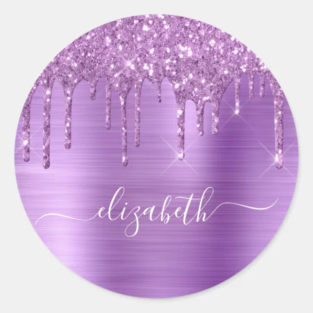 Purple Glitter Personalized Classic Round Sticker | Zazzle