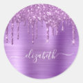 Purple Glitter Personalized Classic Round Sticker | Zazzle