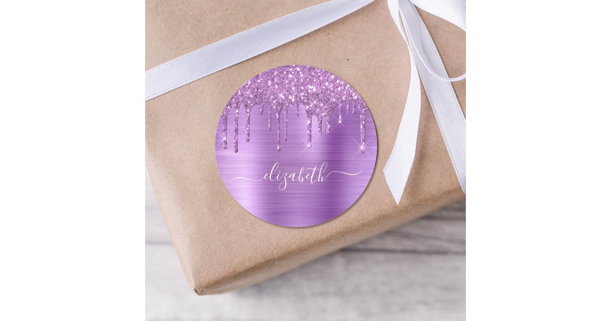 Purple Glitter Personalized Classic Round Sticker | Zazzle