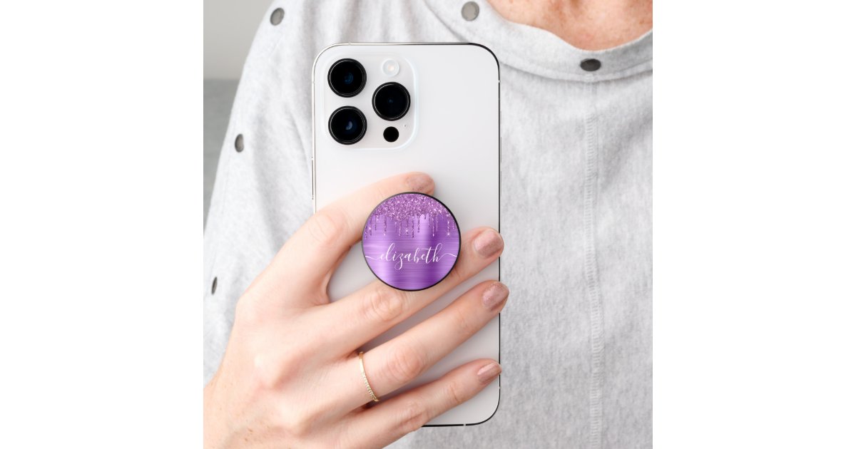 Purple Glitter Personalized PopSocket | Zazzle