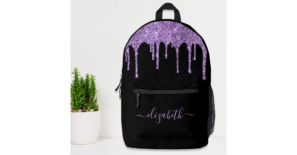 Purple Glitter Personalized Printed Backpack | Zazzle