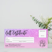 Purple glitter pink chic gift certificate logo | Zazzle