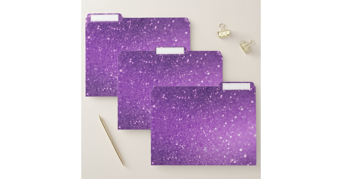 Purple glitter printed faux foil shimmer sparkle file folder | Zazzle
