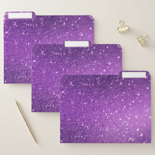 Purple glitter printed faux foil shimmer sparkle file folder | Zazzle