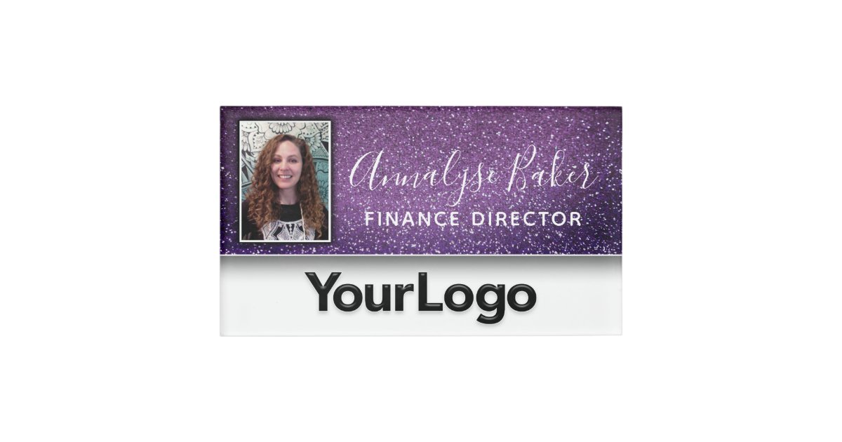 Purple Glitter Professional CNA Nurse Photo Name B Tag | Zazzle