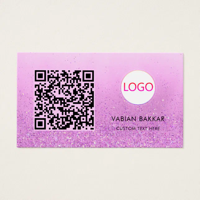 Purple glitter Qr code modern Logo business card | Zazzle