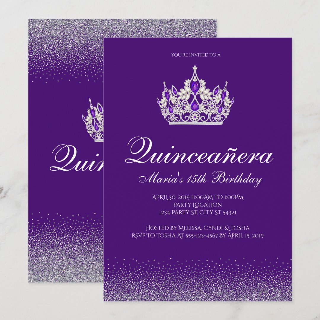 Purple Glitter Quinceanera Invitations | Zazzle