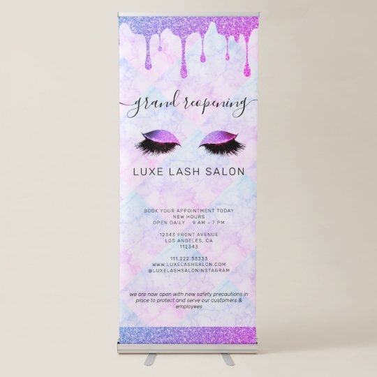 Purple Glitter Salon Reopening Covid Safety Retractable Banner | Zazzle.com