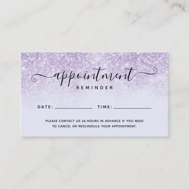 Purple Glitter Salon Spa Appointment Reminder Card | Zazzle