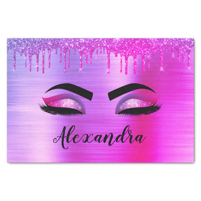Purple Glitter Sparkle Eyelashes Monogram Name Tissue Paper | Zazzle