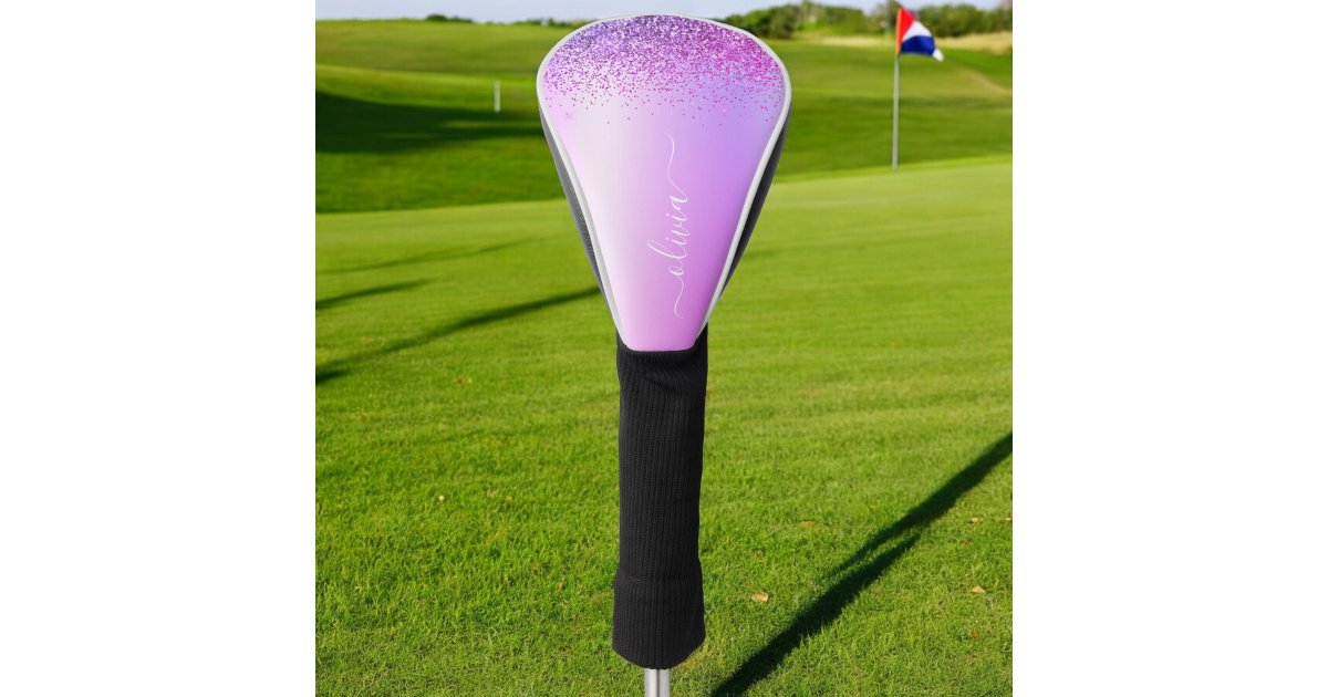 Purple Glitter Sparkle Glam Metal Monogram Name Golf Head Cover | Zazzle