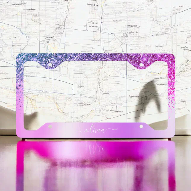 Purple Glitter Sparkle Glam Metal Monogram Name License Plate Frame ...