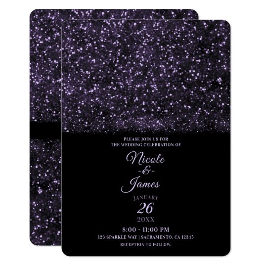 Purple Glitter Sparkling Lights Wedding Invitation | Zazzle.com
