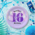 Purple Glitter Sweet 16 Birthday Balloons Script Paper Plates | Zazzle