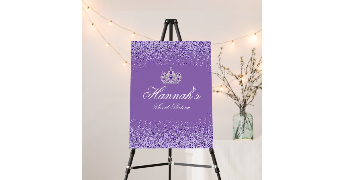 Purple Glitter Sweet 16 Welcome Sign | Zazzle