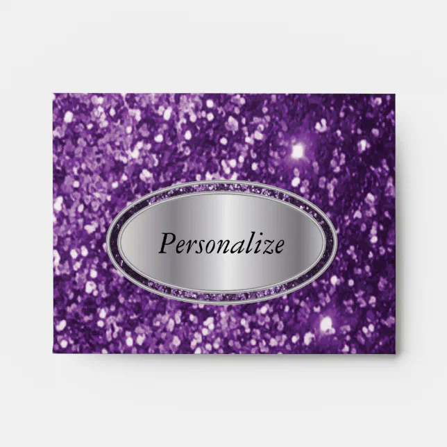 Purple Glitter with Silver Name Plate Envelope | Zazzle