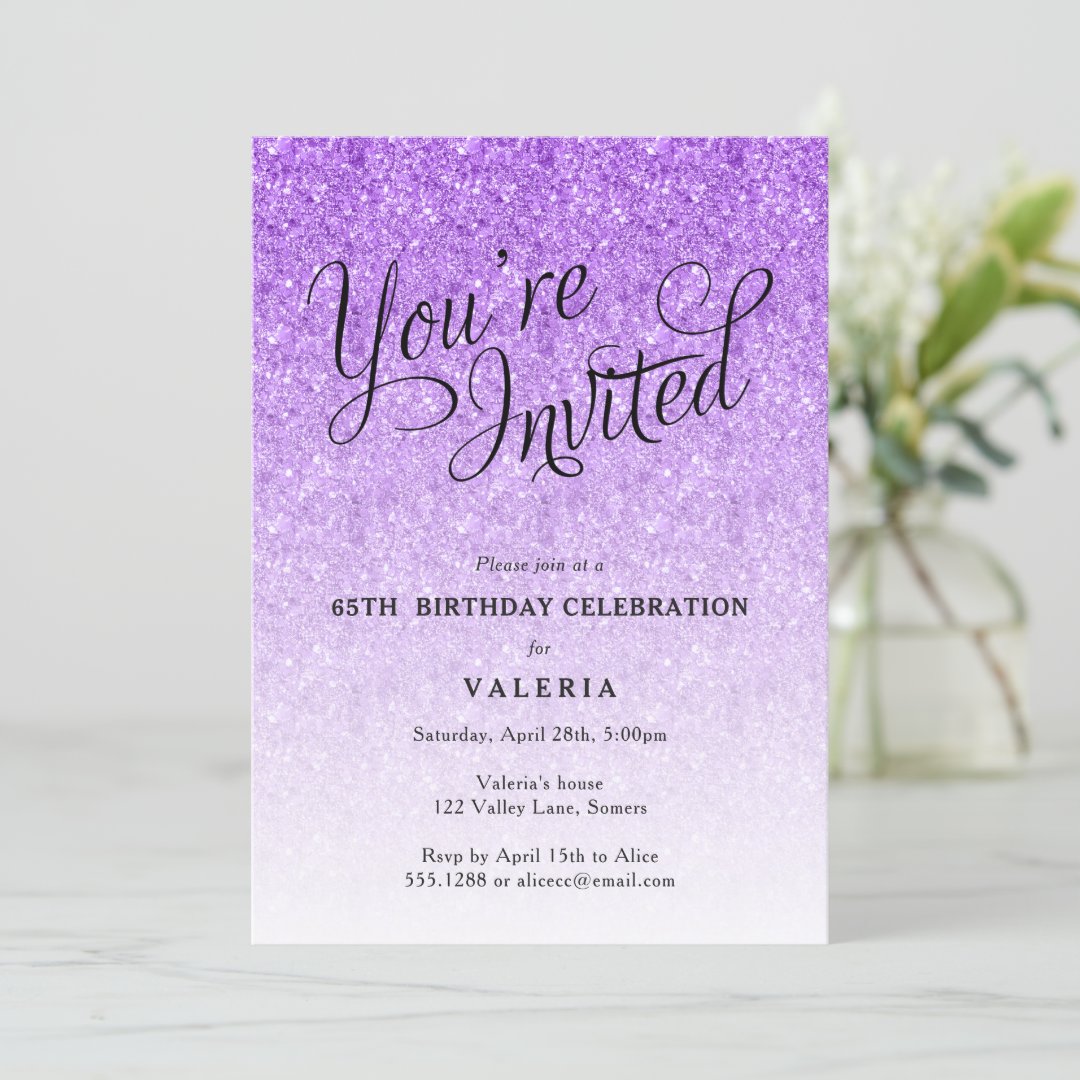 Purple Glitter You're Invited Party Invitation | Zazzle