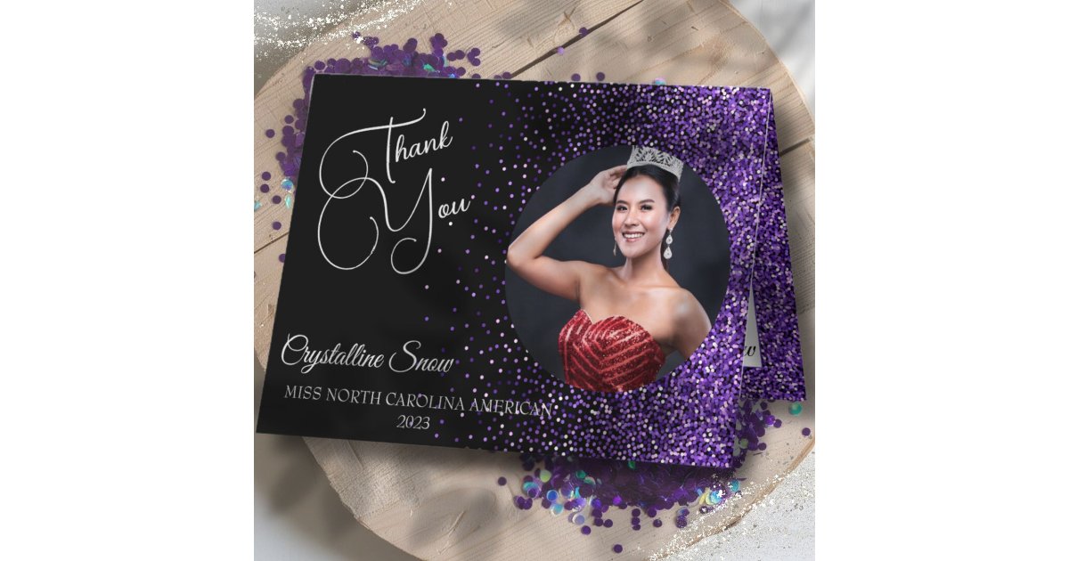 Purple Glitz Pageant Thank You Card | Zazzle