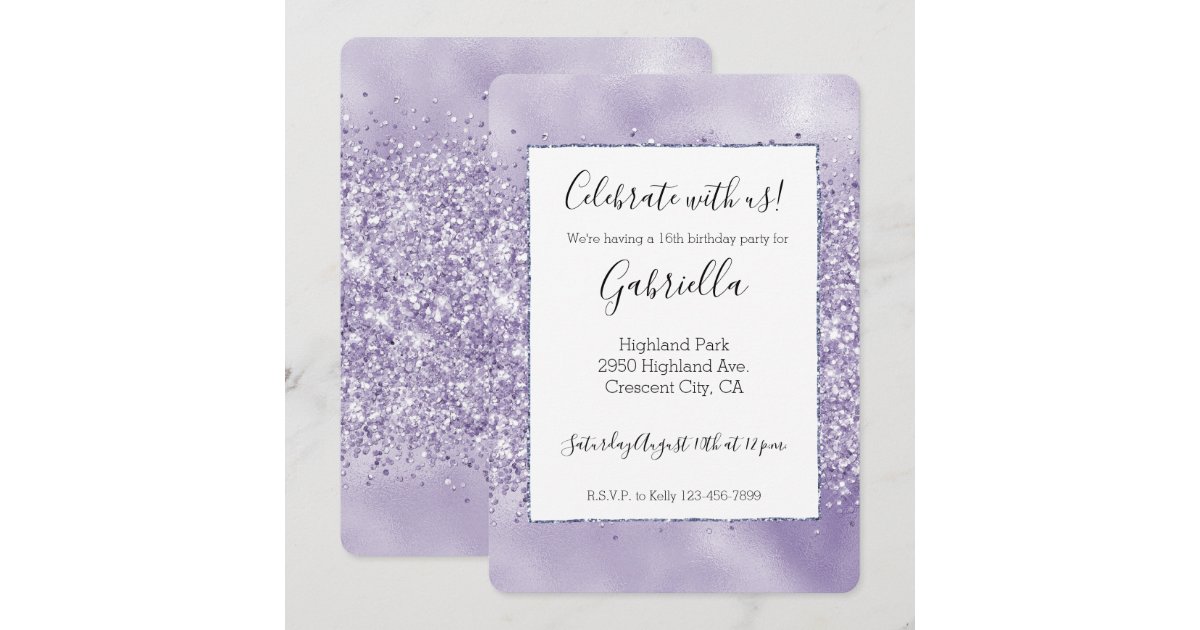 Purple Glitzy Glitter Invitation | Zazzle