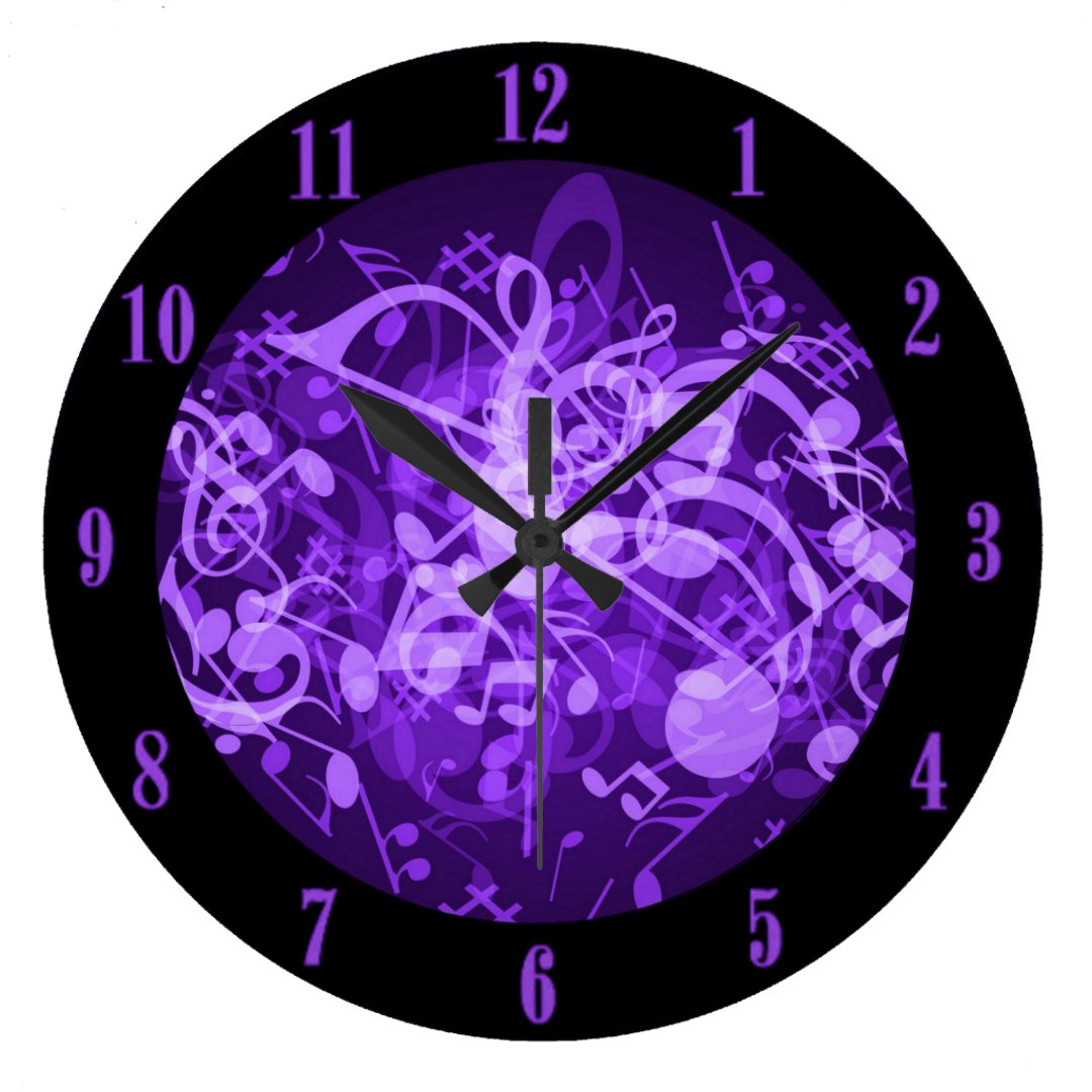 Purple Glow Music Notes Wall Clock | Zazzle