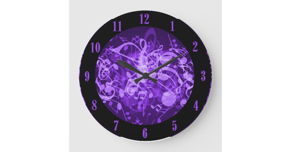 Purple Glow Music Notes Wall Clock | Zazzle
