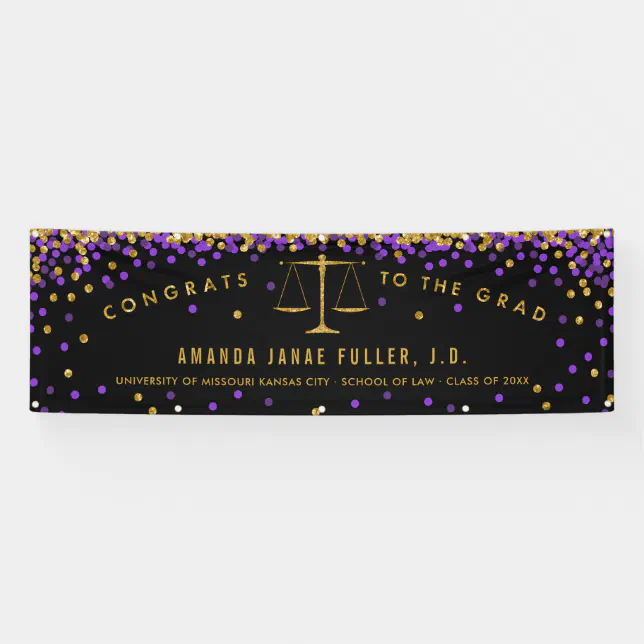 Purple & Gold Banner Law School Graduation Party | Zazzle
