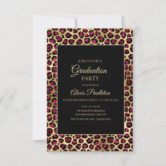 Purple Gold Black Leopard Cheetah Graduation Party Invitation | Zazzle.com