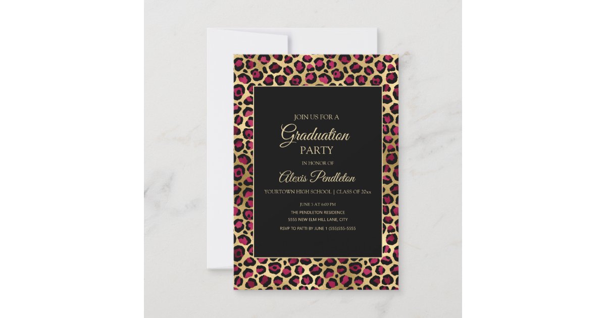 Purple Gold Black Leopard Cheetah Graduation Party Invitation | Zazzle