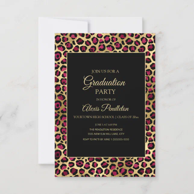 Purple Gold Black Leopard Cheetah Graduation Party Invitation | Zazzle