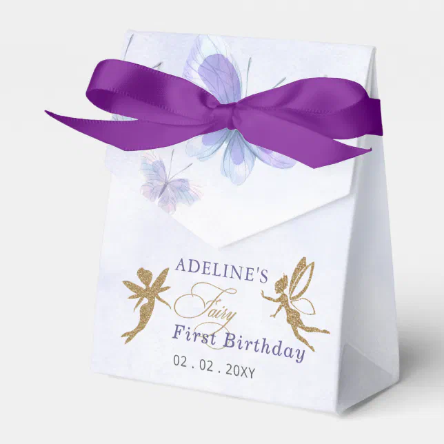 Purple Gold Butterflies Fairy First Birthday Favor Boxes | Zazzle