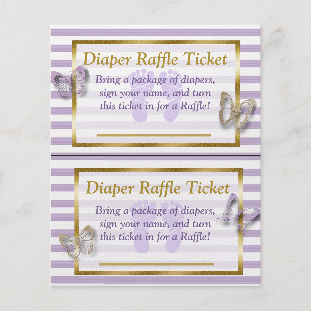Purple & Gold Butterfly Baby Shower Diaper Raffle Flyer | Zazzle