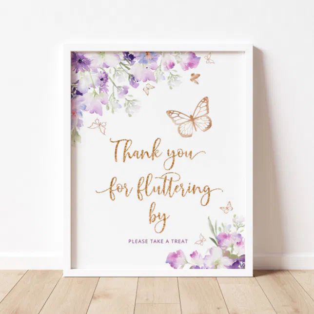 Purple gold butterfly Thank you for fluttering by Poster | Zazzle