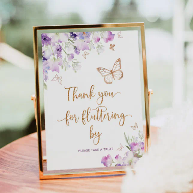 Purple gold butterfly Thank you for fluttering by Poster | Zazzle