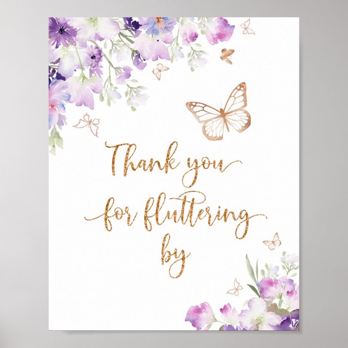 Purple gold butterfly Thank you for fluttering by Poster | Zazzle.com