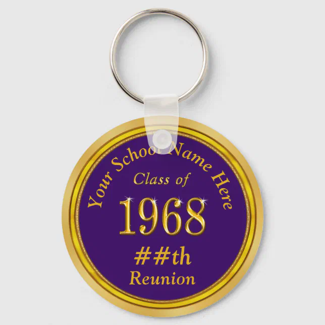 Purple, Gold Class of 1968 Class Reunion Keychains | Zazzle